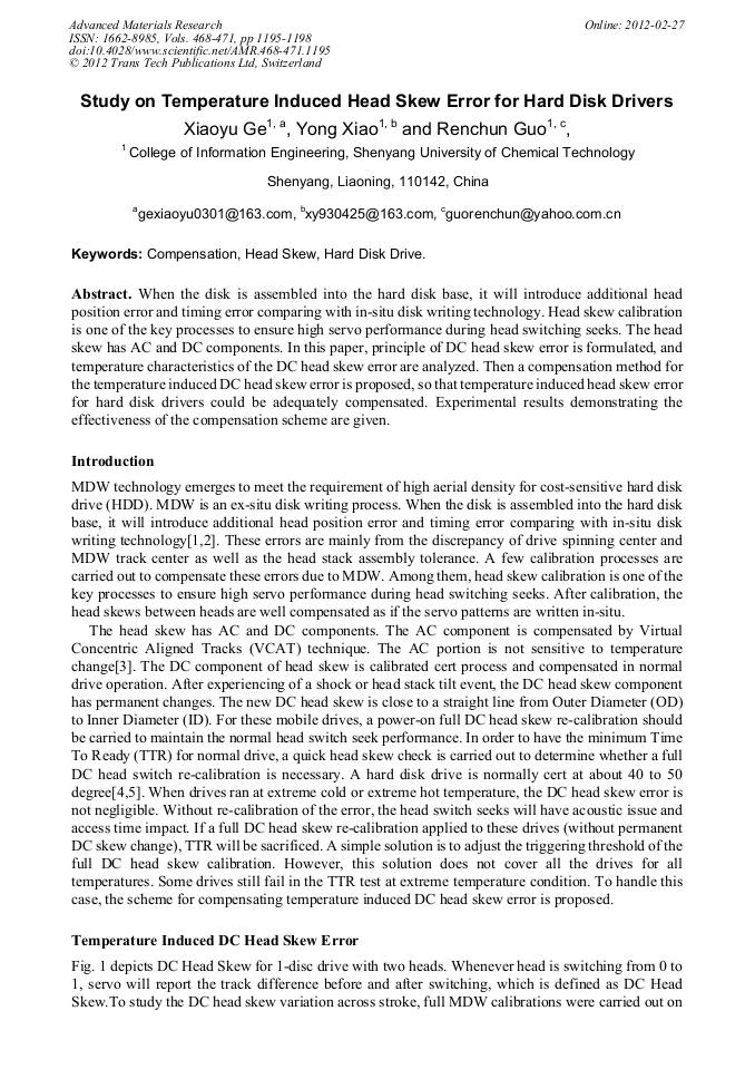 Study on Temperature Induced Head Skew Error for Hard Disk Drivers ...
