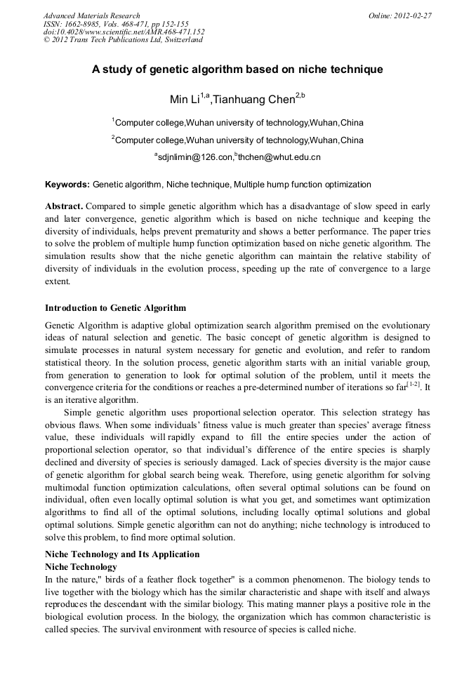 A Study of Genetic Algorithm Based on Niche Technique | Scientific.Net