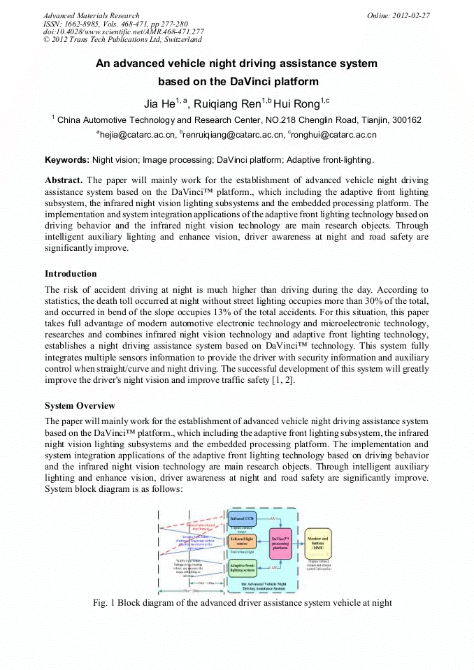 An Advanced Vehicle Night Driving Assistance System Based on the ...