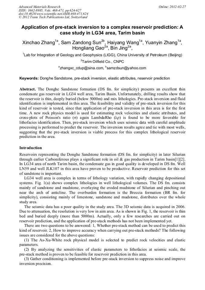Application of Pre-Stack Inversion to a Complex Reservoir Prediction: a ...