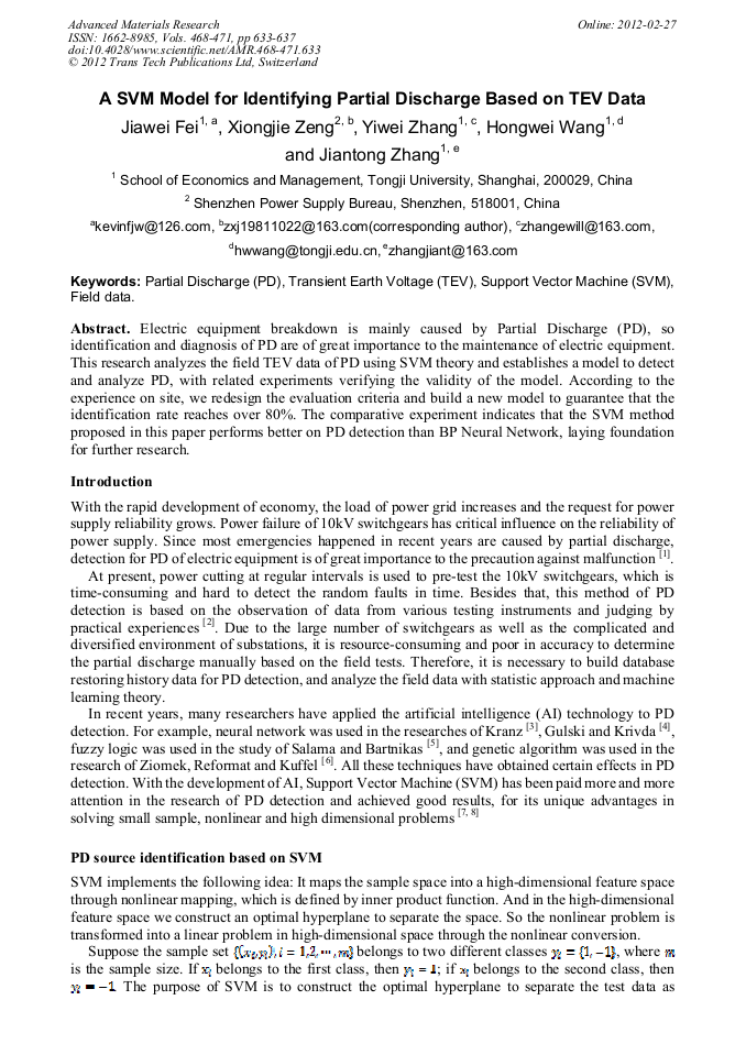 A SVM Model for Identifying Partial Discharge Based on TEV Data ...