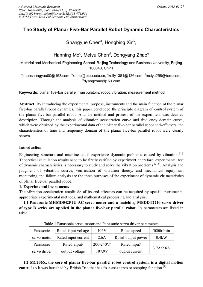 The Study of Planar Five-Bar Parallel Robot Dynamic Characteristics ...