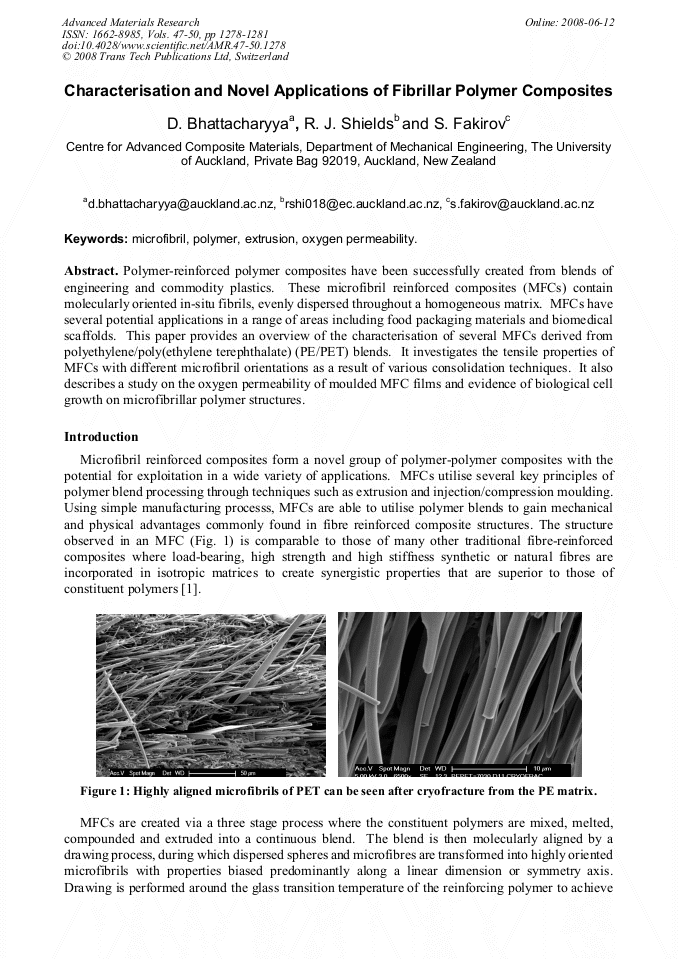 Characterisation and Novel Applications of Fibrillar Polymer Composites ...