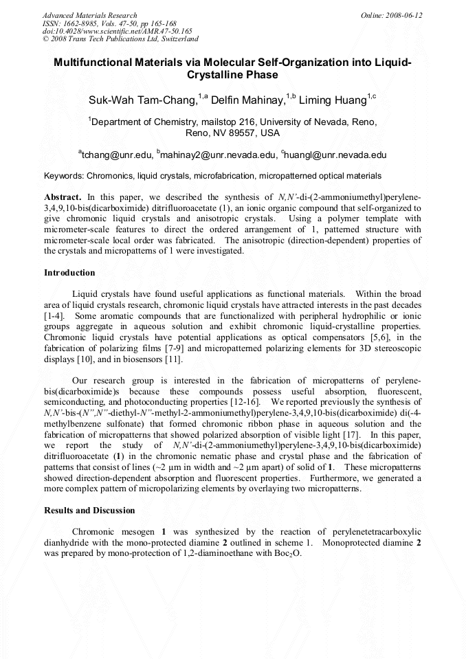 Multifunctional Materials via Molecular Self-Organization into Liquid ...