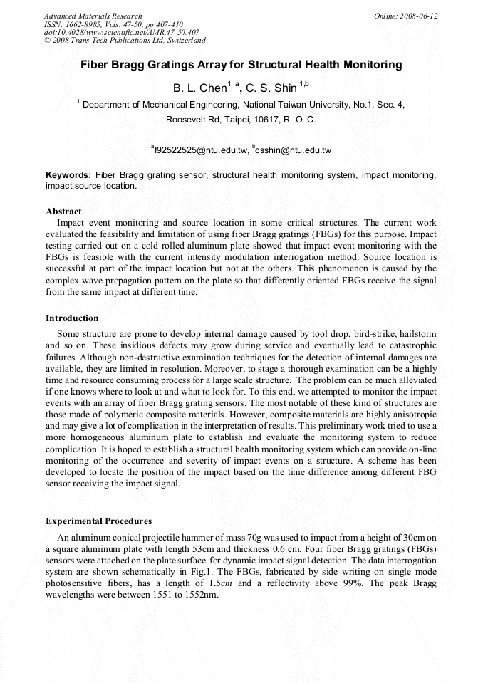 Fiber Bragg Gratings Array for Structural Health Monitoring ...
