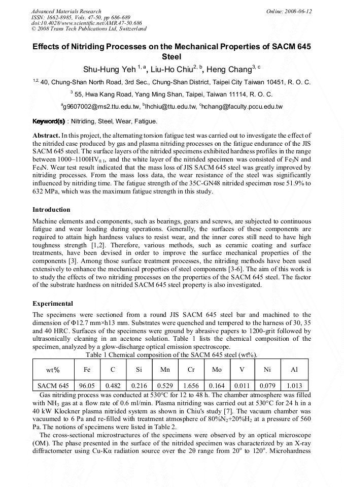Effects of Nitriding Processes on the Mechanical Properties of SACM 645 ...