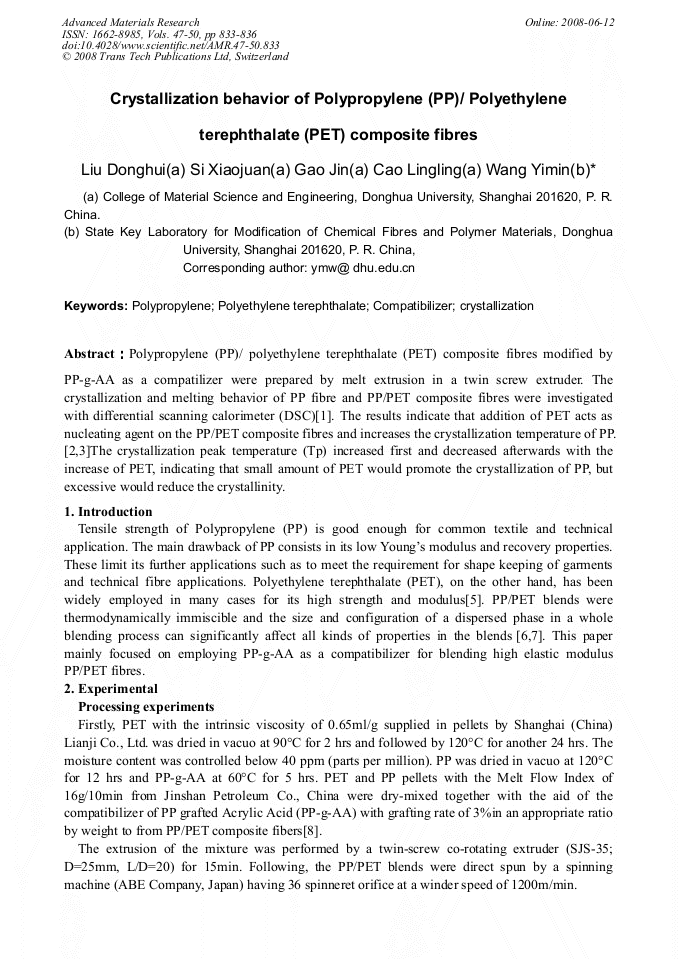 Crystallization Behavior of Polypropylene (PP)/ Polyethylene ...