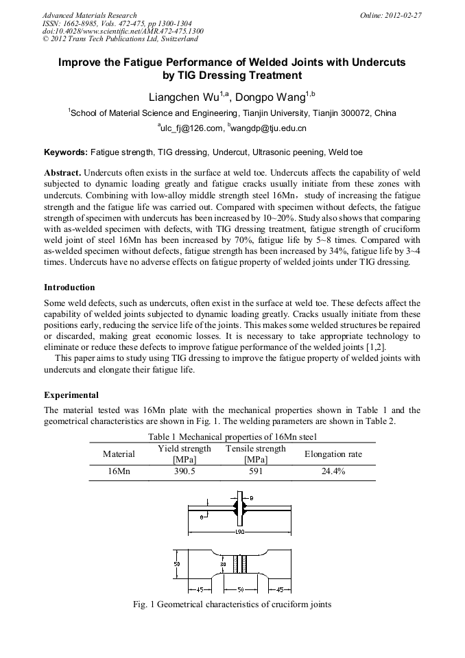 Improve the Fatigue Performance of Welded Joints with Undercuts by TIG ...