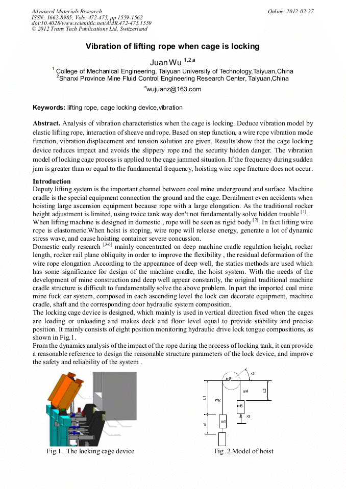 Vibration of Lifting Rope when Cage Is Locking | Scientific.Net
