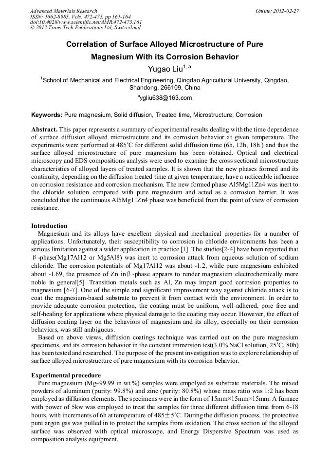 Correlation of Surface Alloyed Microstructure of Pure Magnesium With ...