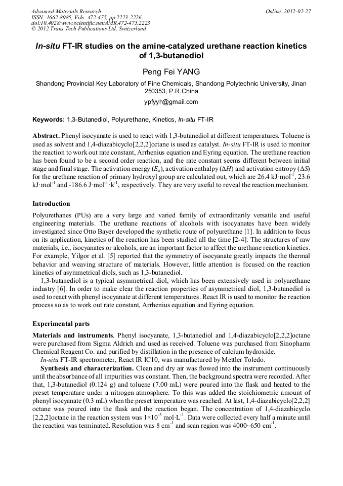 In Situ FT-IR Studies on the Amine-Catalyzed Urethane Reaction Kinetics ...