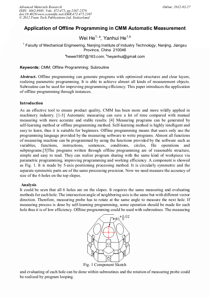 Application of Offline Programming in CMM Automatic Measurement ...