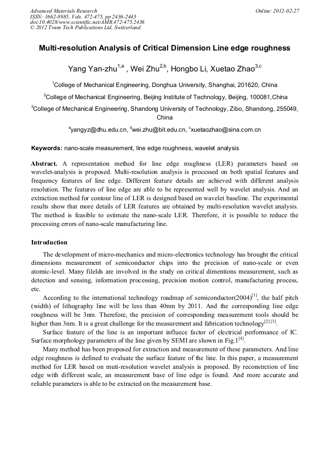 Multi-Resolution Analysis of Critical Dimension Line Edge Roughness ...