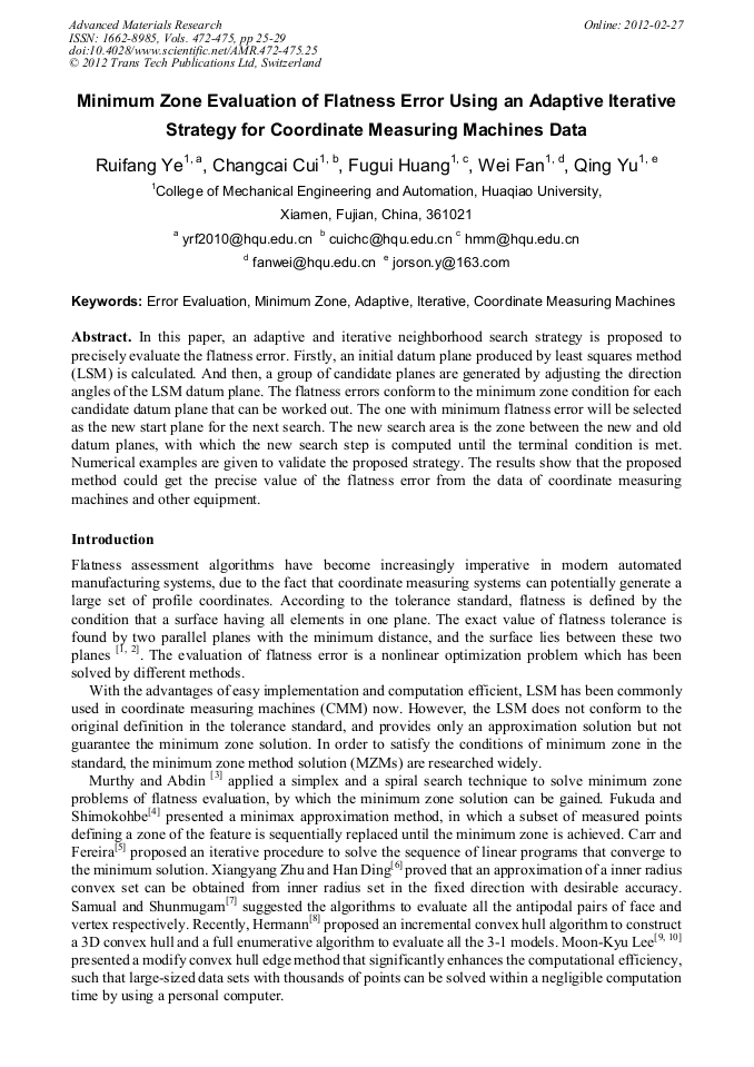 Minimum Zone Evaluation of Flatness Error Using an Adaptive Iterative Strategy for Coordinate ...