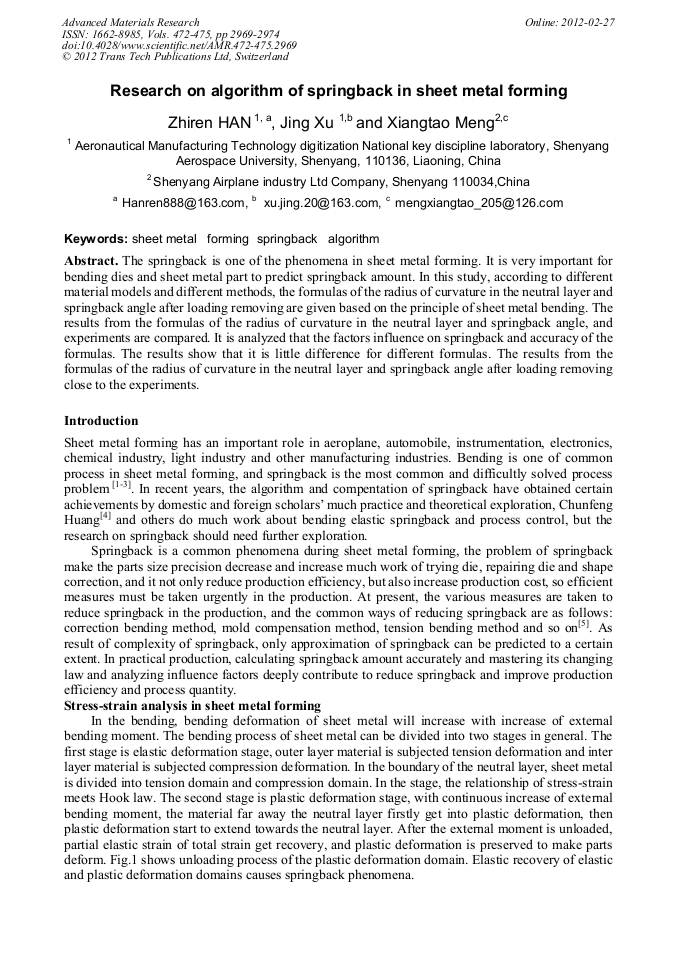 Research on Algorithm of Springback in Sheet Metal Forming | Scientific.Net