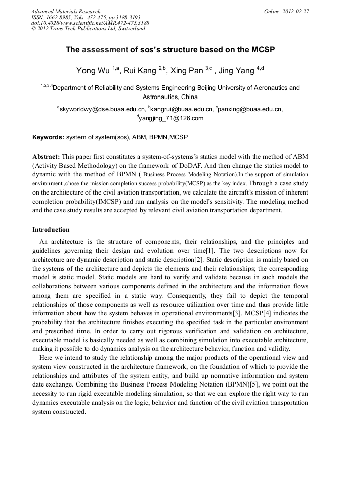 The Assessment of SoS’s Structure Based on the MCSP | Scientific.Net