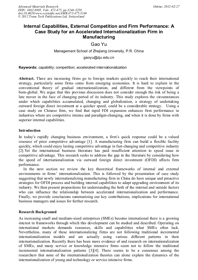 Internal Capabilities, External Competition and Firm Performance: A ...