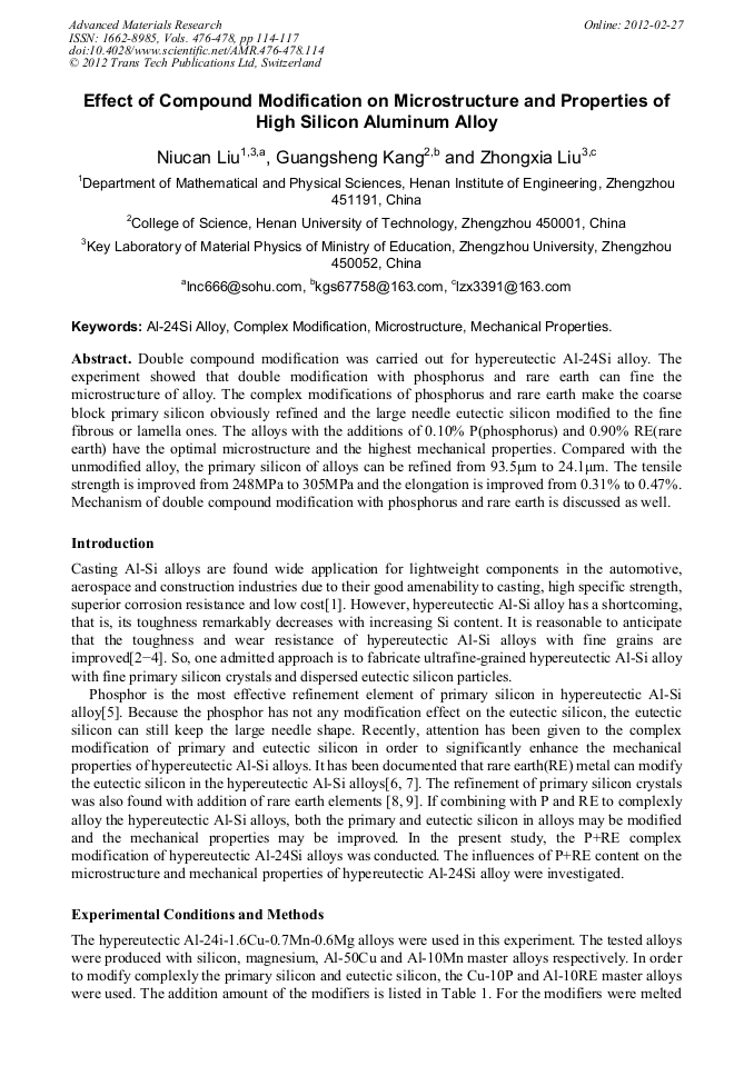 Effect of Compound Modification on Microstructure and Properties of ...