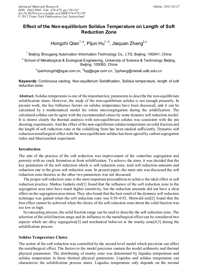 Effect of the Non-Equilibrium Solidus Temperature on Length of Soft ...
