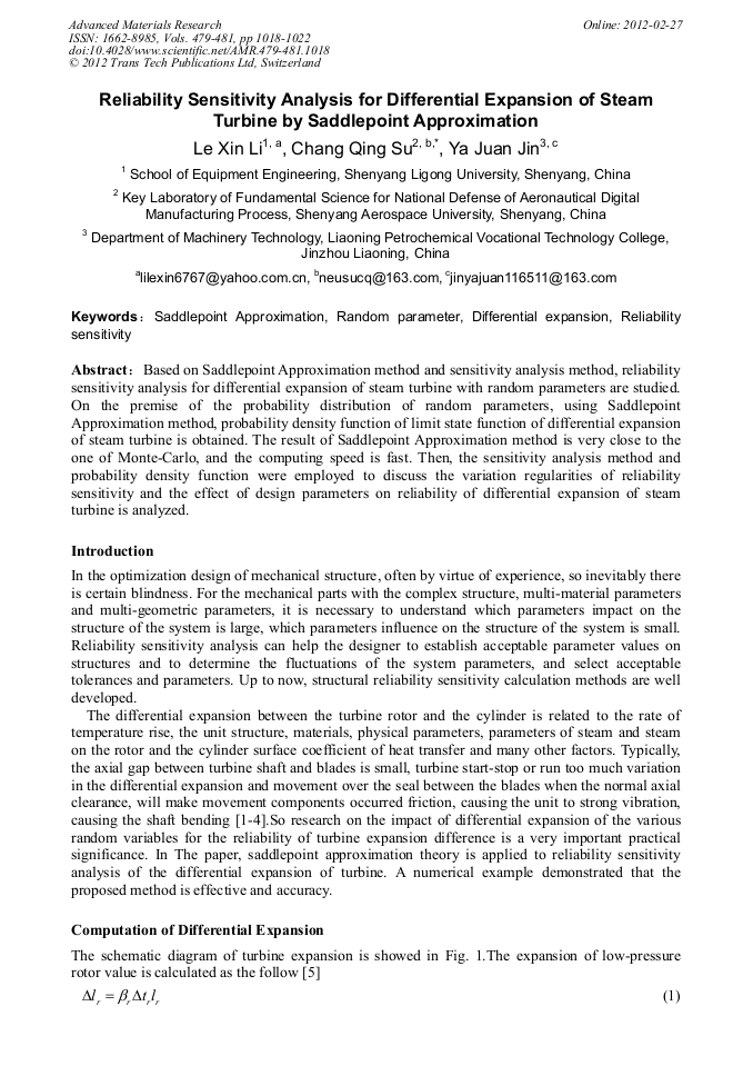 Reliability Sensitivity Analysis for Differential Expansion of Steam ...