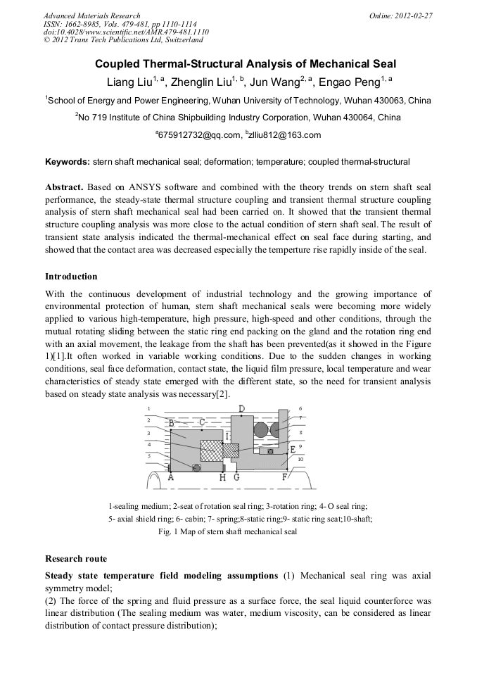 Coupled Thermal-Structural Analysis of Mechanical Seal | Scientific.Net