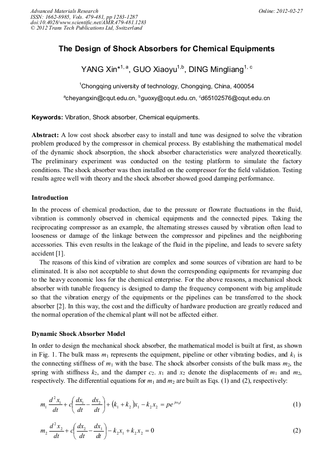 The Design of Shock Absorbers for Chemical Equipments | Scientific.Net