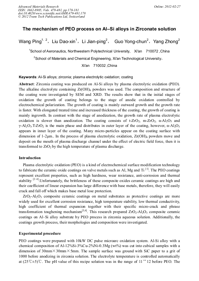 The Mechanism of PEO Process on Al–Si Alloys in Zirconate Solution ...