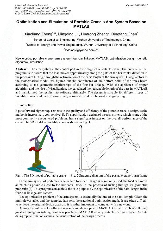 Optimization and Simulation of Portable Crane's Arm System Based on ...
