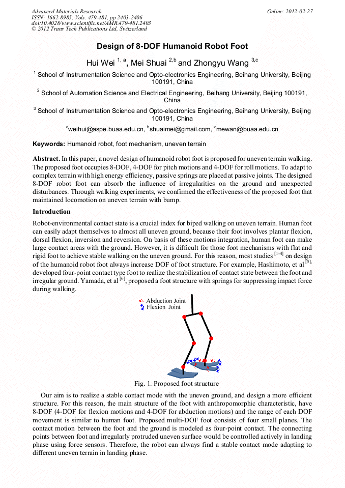 Design of 8-DOF Humanoid Robot Foot | Scientific.Net