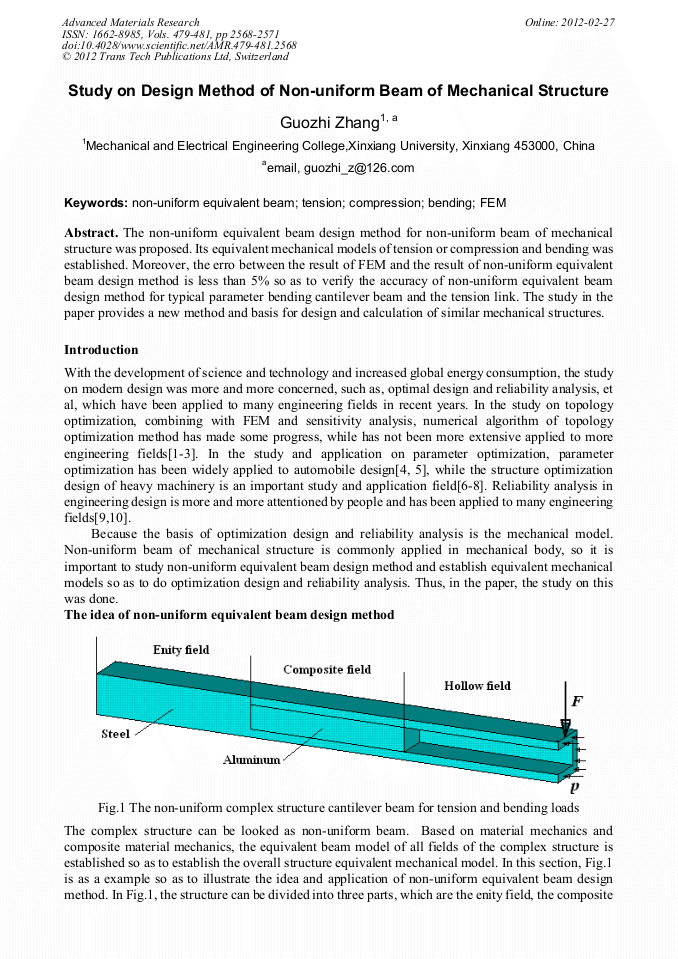 Study on Design Method of Non-Uniform Beam of Mechanical Structure ...