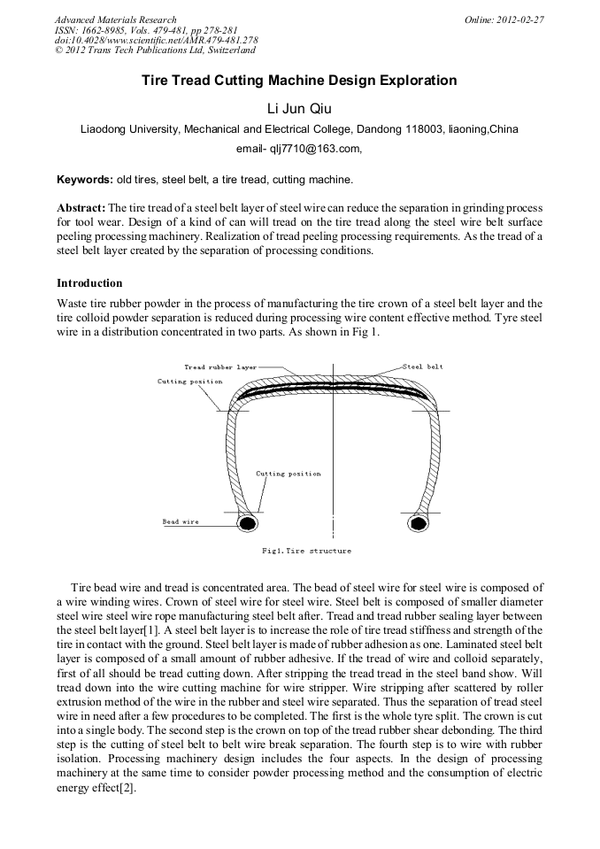 Tire Tread Cutting Machine Design Exploration | Scientific.Net