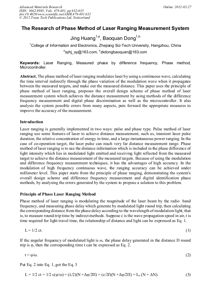 The Research of Phase Method of Laser Ranging Measurement System ...