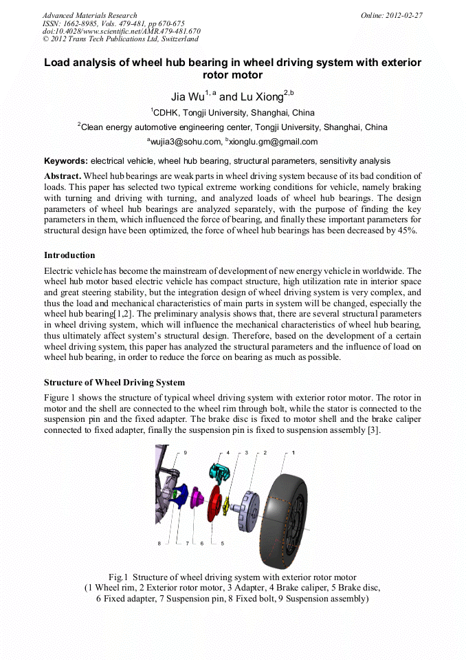 Load Analysis of Wheel Hub Bearing in Wheel Driving System with ...