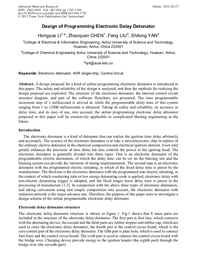 Design of Programming Electronic Delay Detonator | Scientific.Net