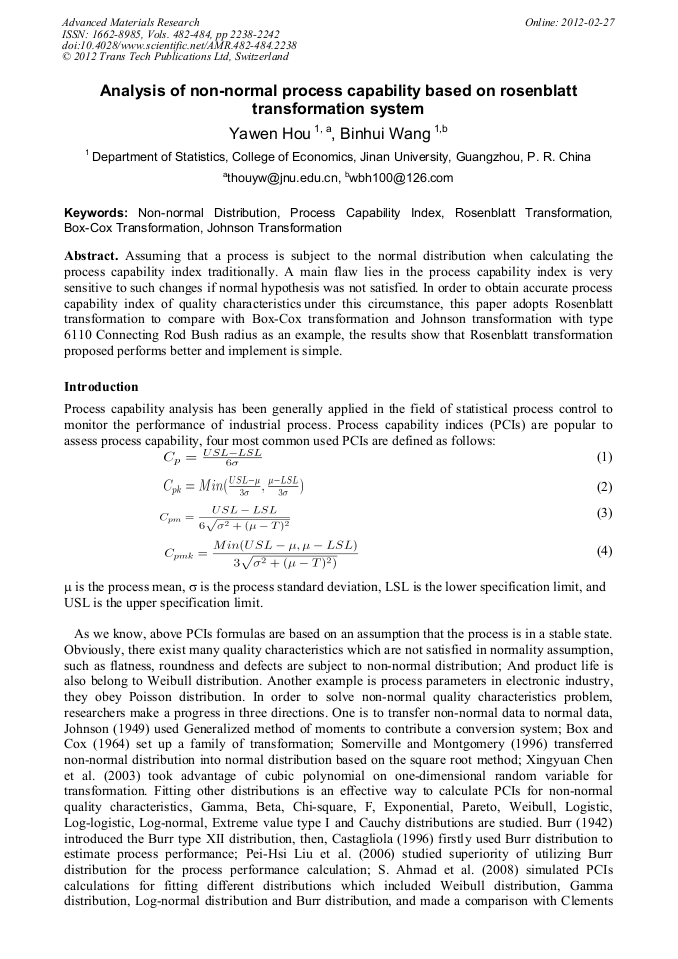 Analysis of Non-Normal Process Capability Based on Rosenblatt ...