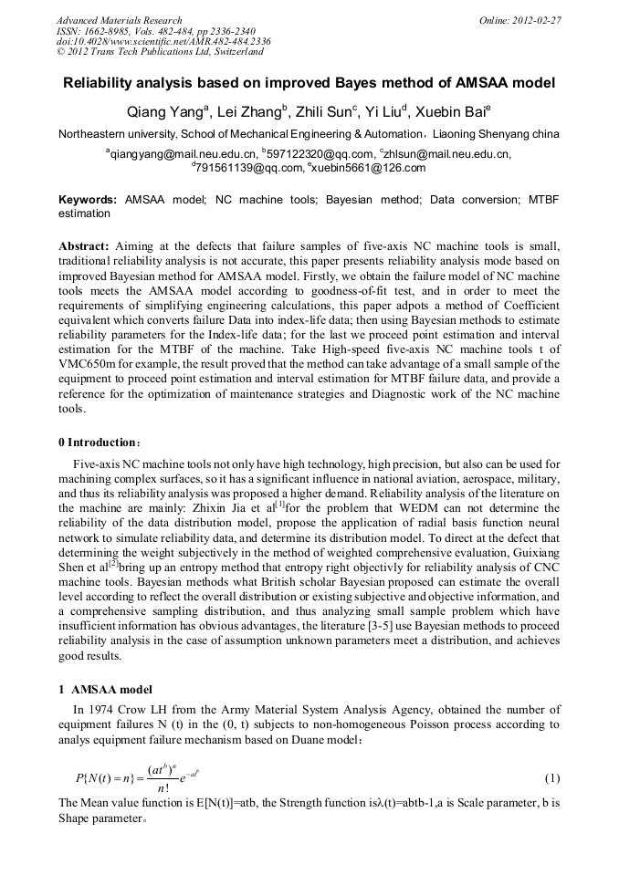 Reliability Analysis Based on Improved Bayes Method of AMSAA Model ...