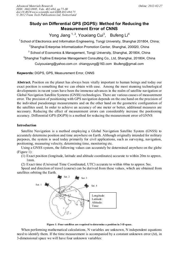 Study on Differential GPS (DGPS): Method for Reducing the Measurement ...