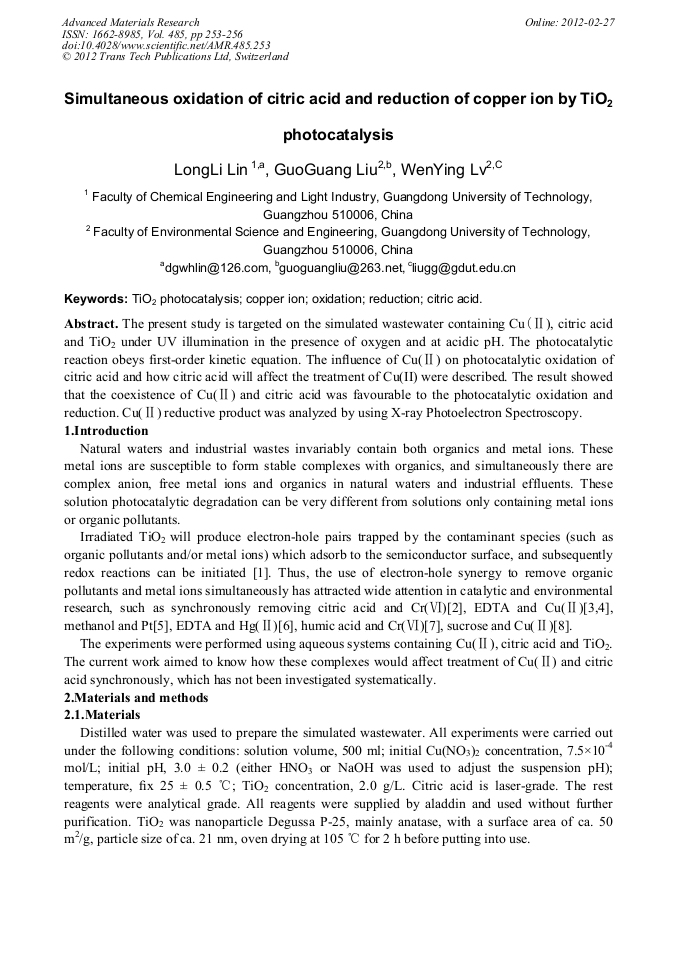 Simultaneous Oxidation of Citric Acid and Reduction of Copper Ion by ...