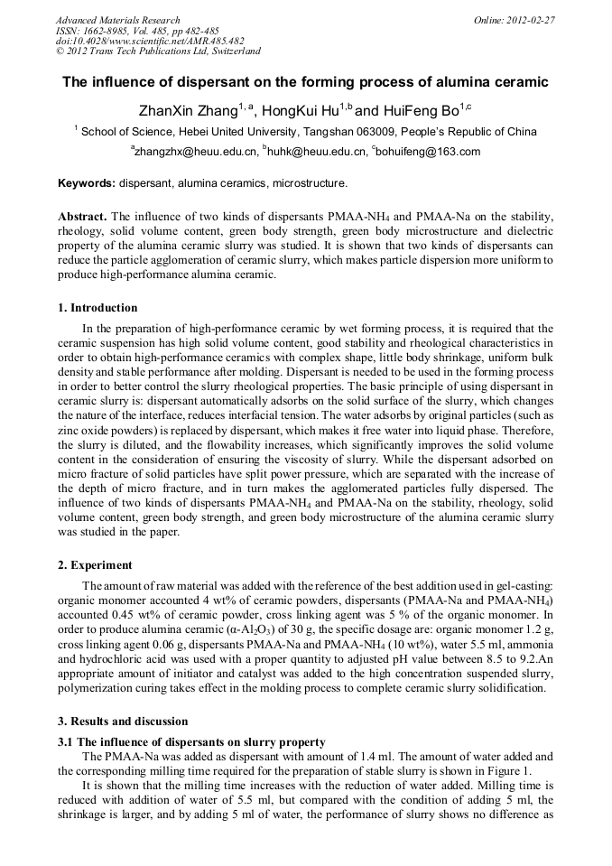 The Influence of Dispersant on the Forming Process of Alumina Ceramic ...