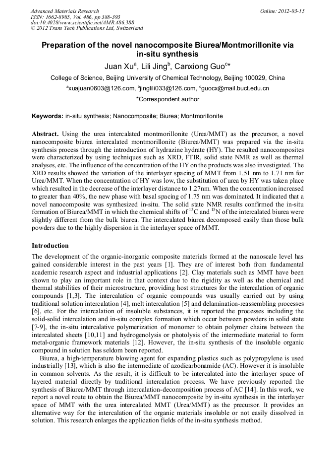 Preparation of the Novel Nanocomposite Biurea/Montmorillonite via In ...