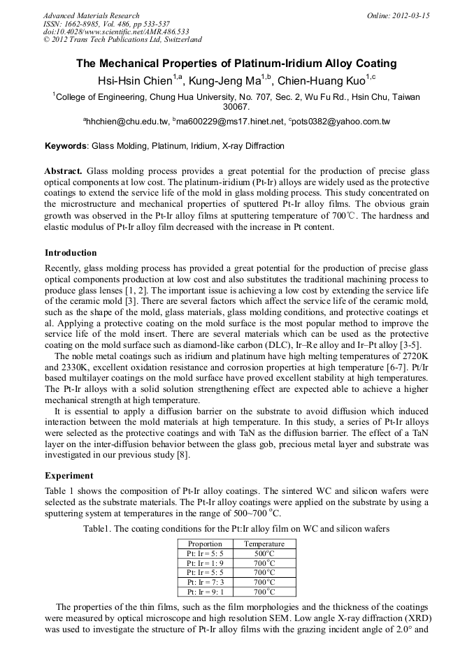 The Mechanical Properties of Platinum-Iridium Alloy Coating ...