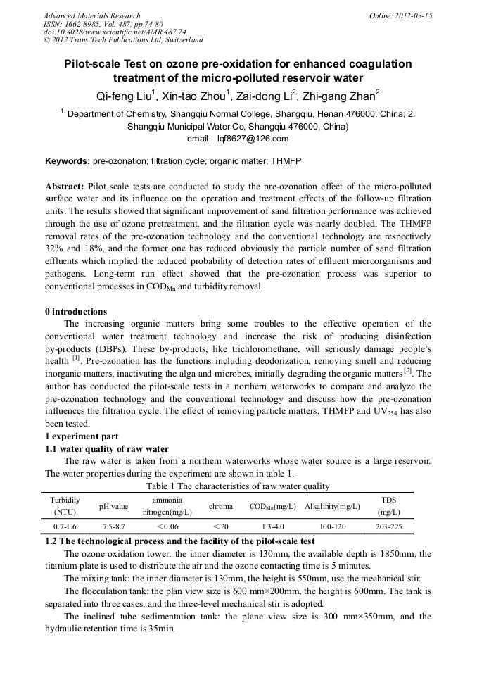 Pilot-Scale Test on Ozone Pre-Oxidation for Enhanced Coagulation ...