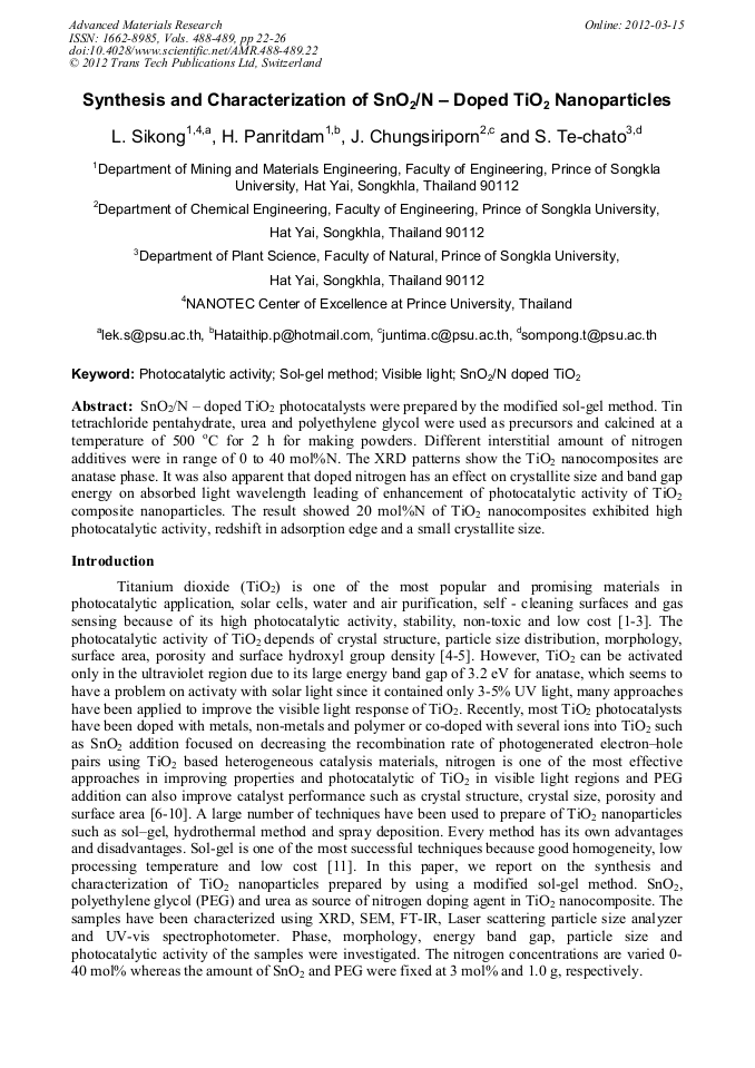 Synthesis and Characterization of SnO2/N-Doped TiO2 Nanoparticles ...