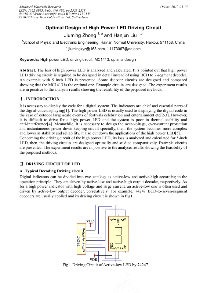 Optimal Design of High Power LED Driving Circuit | Scientific.Net