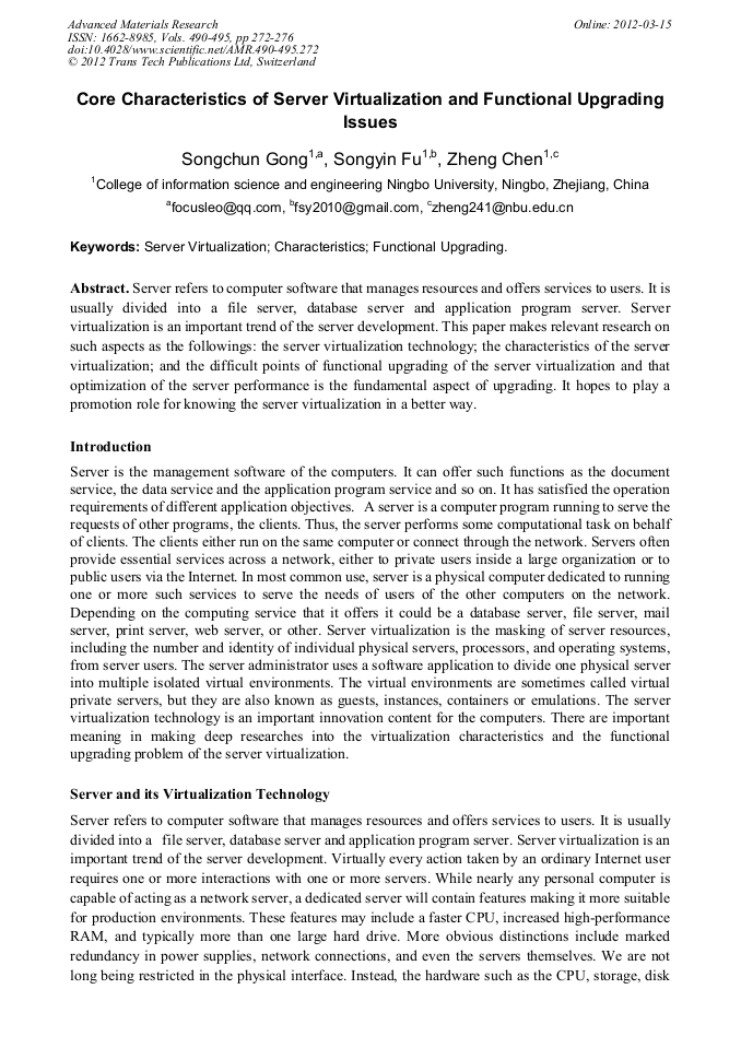 Core Characteristics of Server Virtualization and Functional Upgrading ...