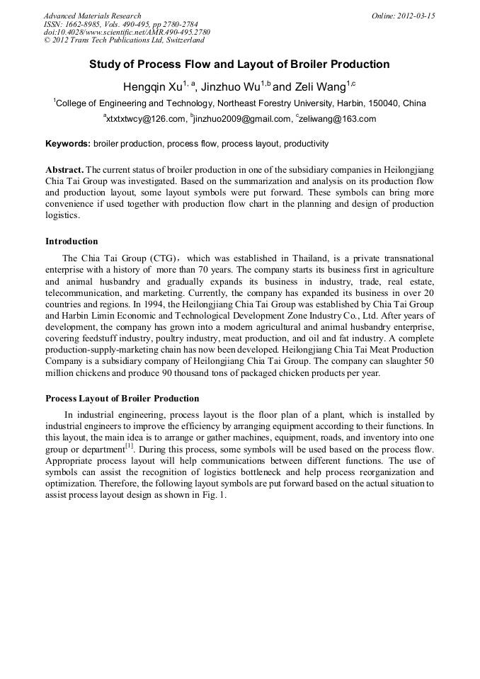 Study of Process Flow and Layout of Broiler Production | Scientific.Net