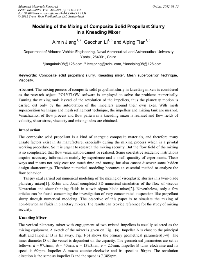 Modeling of the Mixing of Composite Solid Propellant Slurry in a ...
