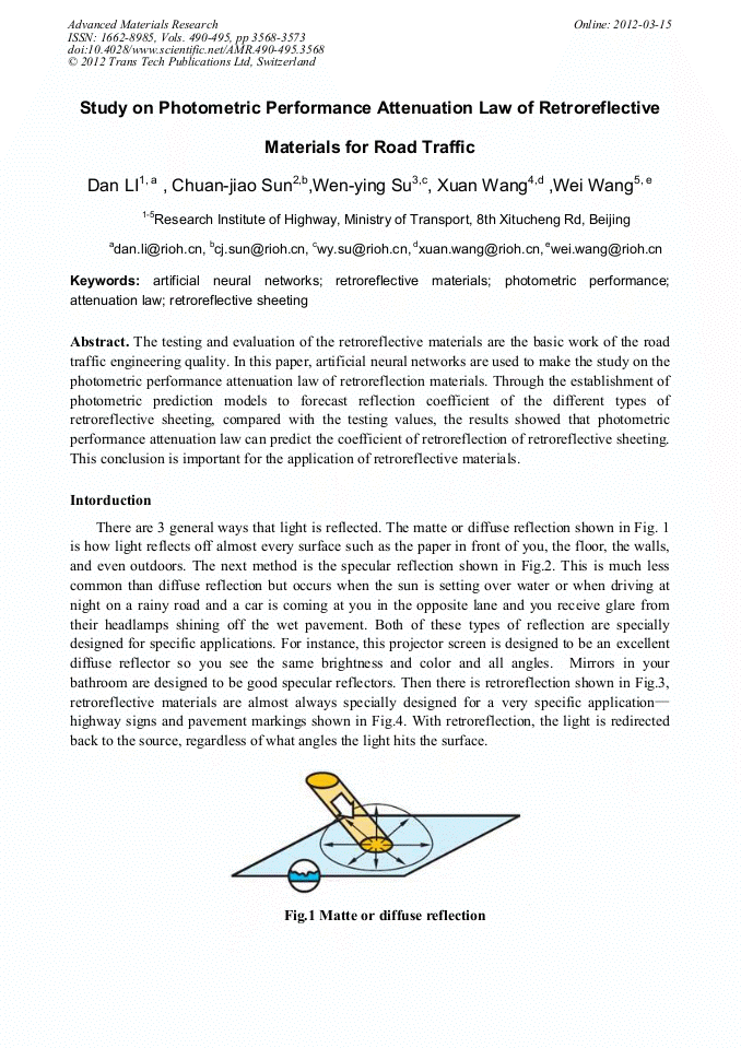 Study on Photometric Performance Attenuation Law of Retroreflective ...