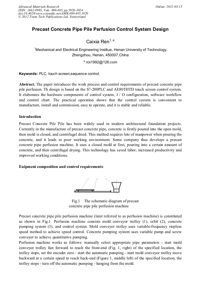 Precast Concrete Pipe Pile Perfusion Control System Design | Scientific.Net