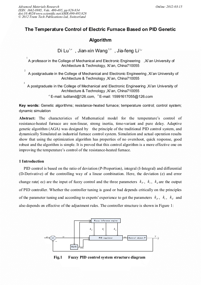 The Temperature Control of Electric Furnace Based on PID Genetic ...